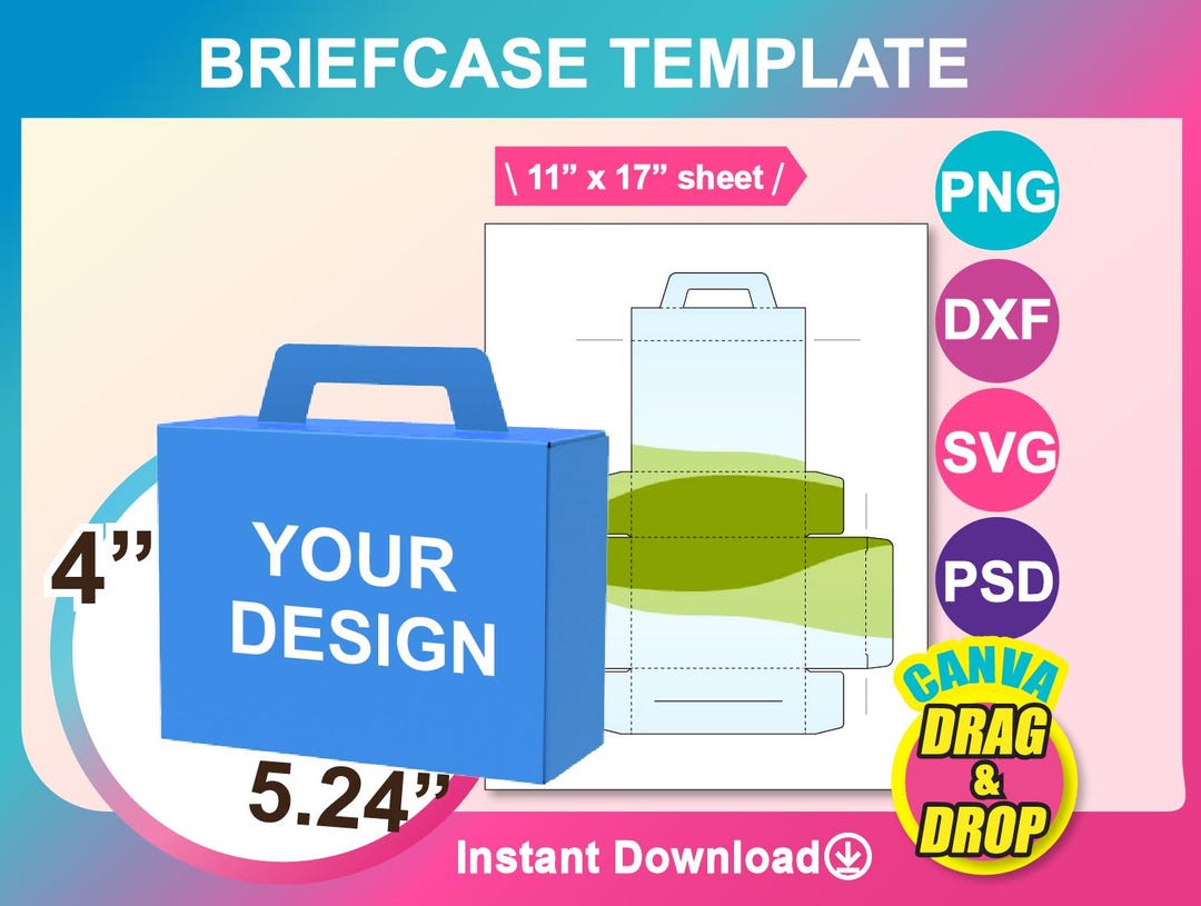 Brief Case Box Template, Box Template, SVG, DXF, Png, Psd, 11"x17 ...