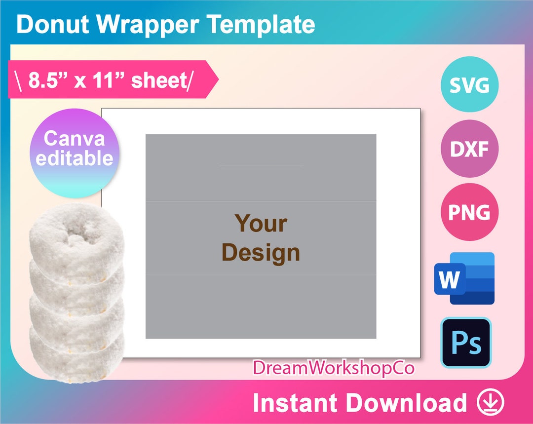 Donut Wrapper Template, 4pcs Donut Wrapper Template, SVG, Canva, DXF ...