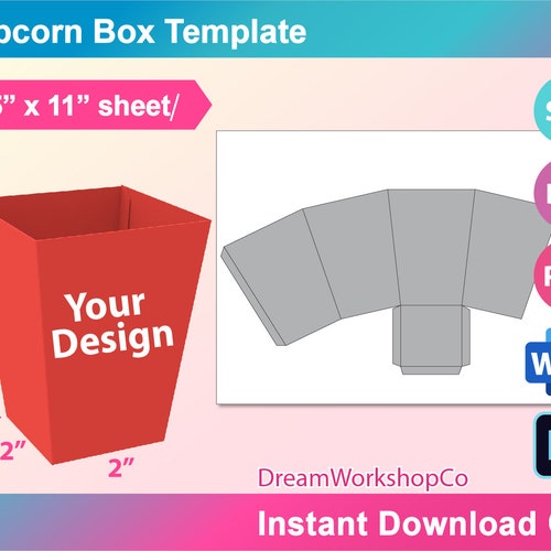 Popcorn Box Template Snack Box Template Snack Box Svg - Etsy Canada