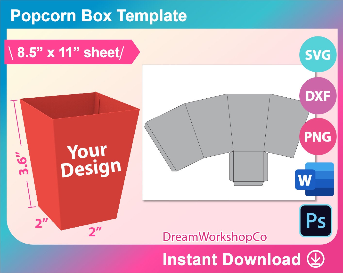 Popcorn Box Template Snack Box Template Snack Box Svg - Etsy Australia