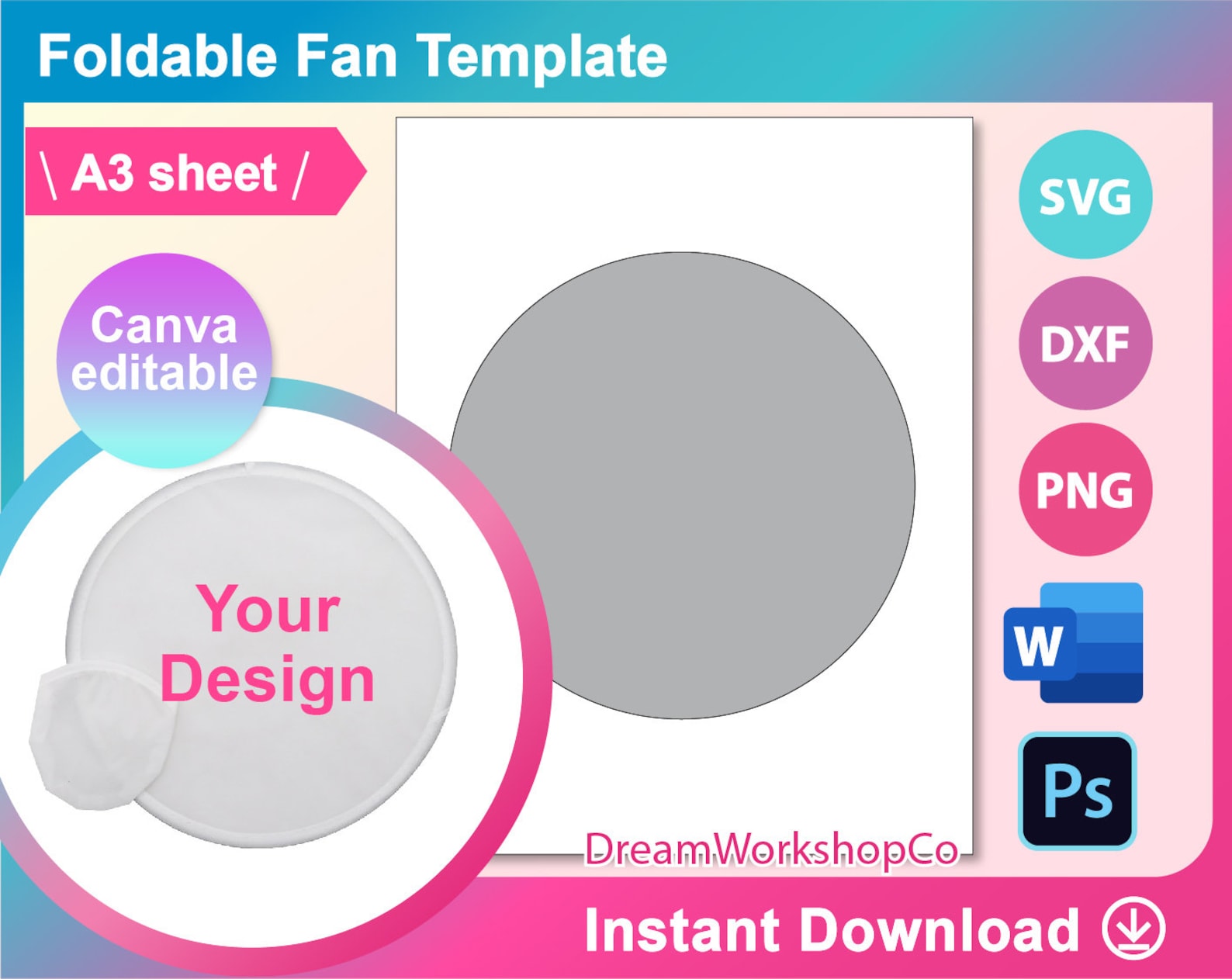Foldable Fan Template Foldable Fan Sublimation Promotional - Etsy
