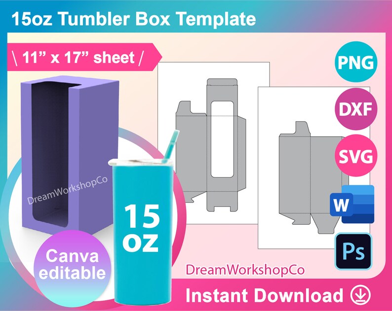 15oz Skinny Tumbler Box Template Gift Box Template SVG DXF - Etsy