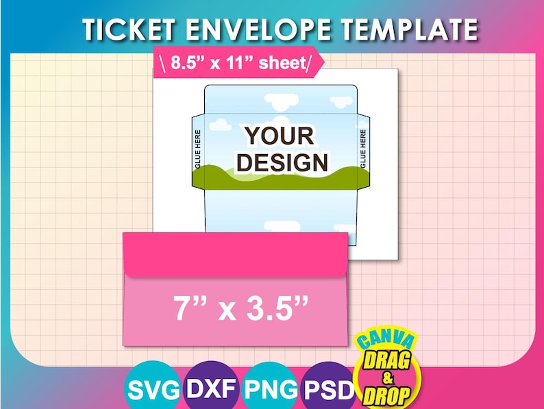 Ticket Envelope Template, PSD, PNG, SVG, Canva, Dxf, 8.5x11" Sheet ...