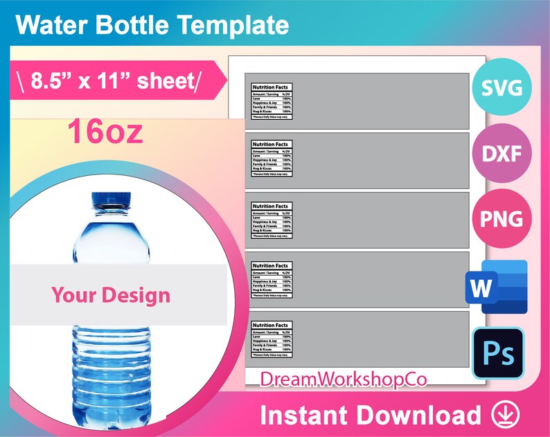 Water Bottle Labels Template Water Bottle Label Blank - Etsy