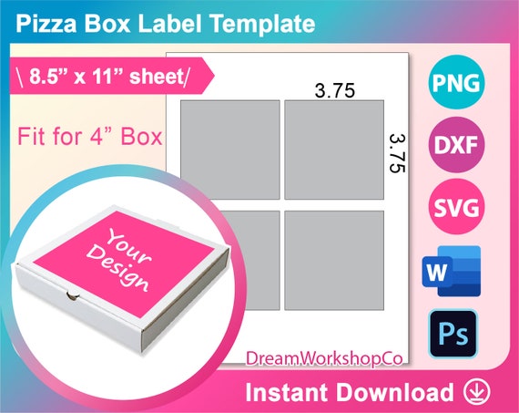 Pizza Box Label Template SVG DXF Ms Word Docx Png Psd | Etsy