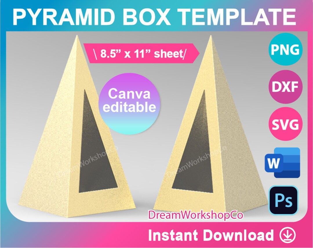 Pyramid Gift Box Template, Window Gift Box, Favor Box Template, Candy ...