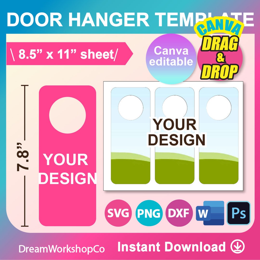 Door Hanger Template, Ms Word, PSD, PNG, SVG, Dxf, 8.5x11" Sheet ...
