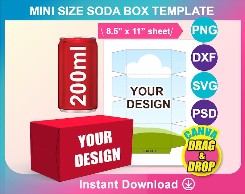 Mini Soda Can Box Template, Soda Box Template, Canva, SVG, DXF, DOCX ...