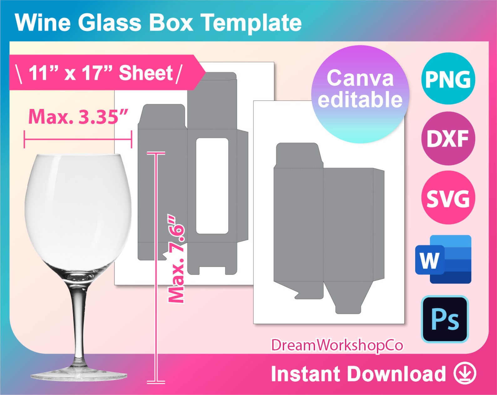 Wine Glass Box Template, Canva, SVG, PNG, Psd, (digital Download) - Etsy