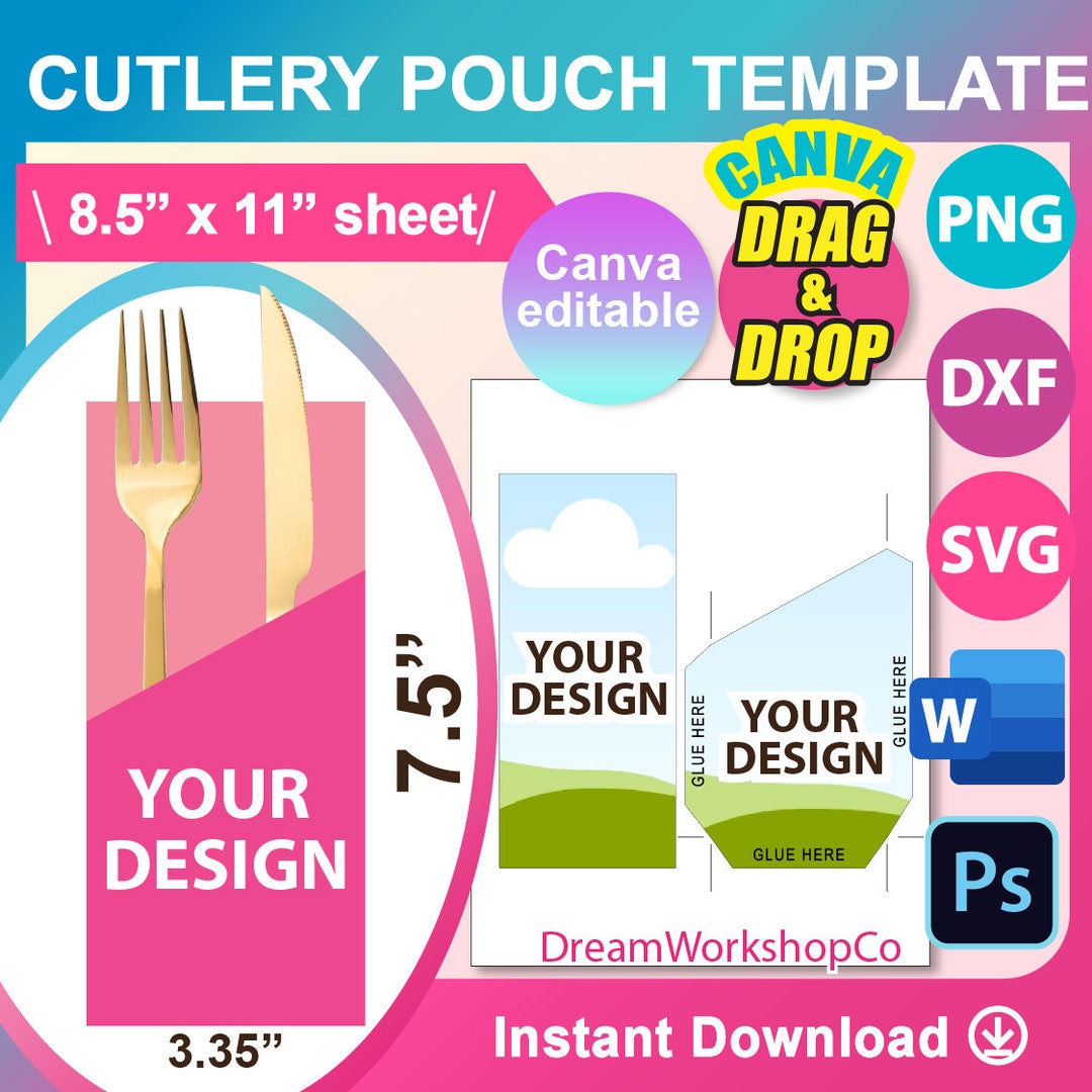 Cutlery Pouch Template, Cutlery Set Template, Cutlery Paper Holder ...
