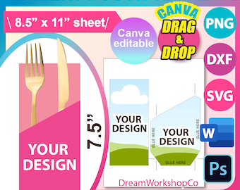 Scalloped Cutlery Pouch Template, Cutlery Set Template, Cutlery Paper ...