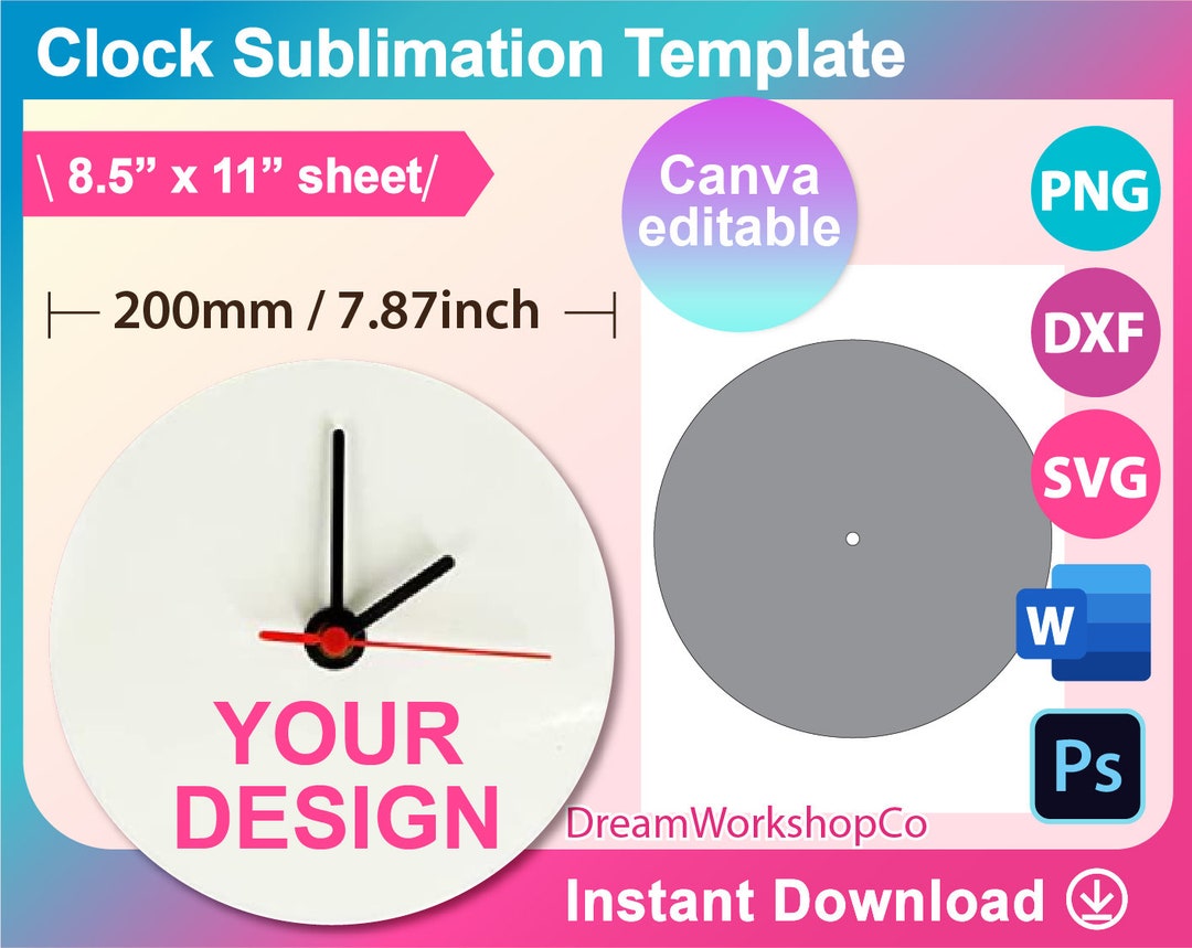 20cm Clock Sublimation Template, Canva, Ms Word, PSD, PNG, SVG, Dxf, 8. ...