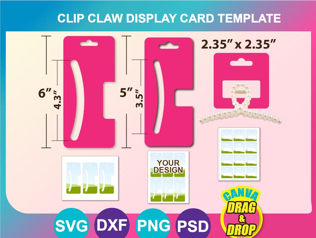 3sizes, Hair Claw Clip Display Card Template, Hair Claw Clip Holder ...