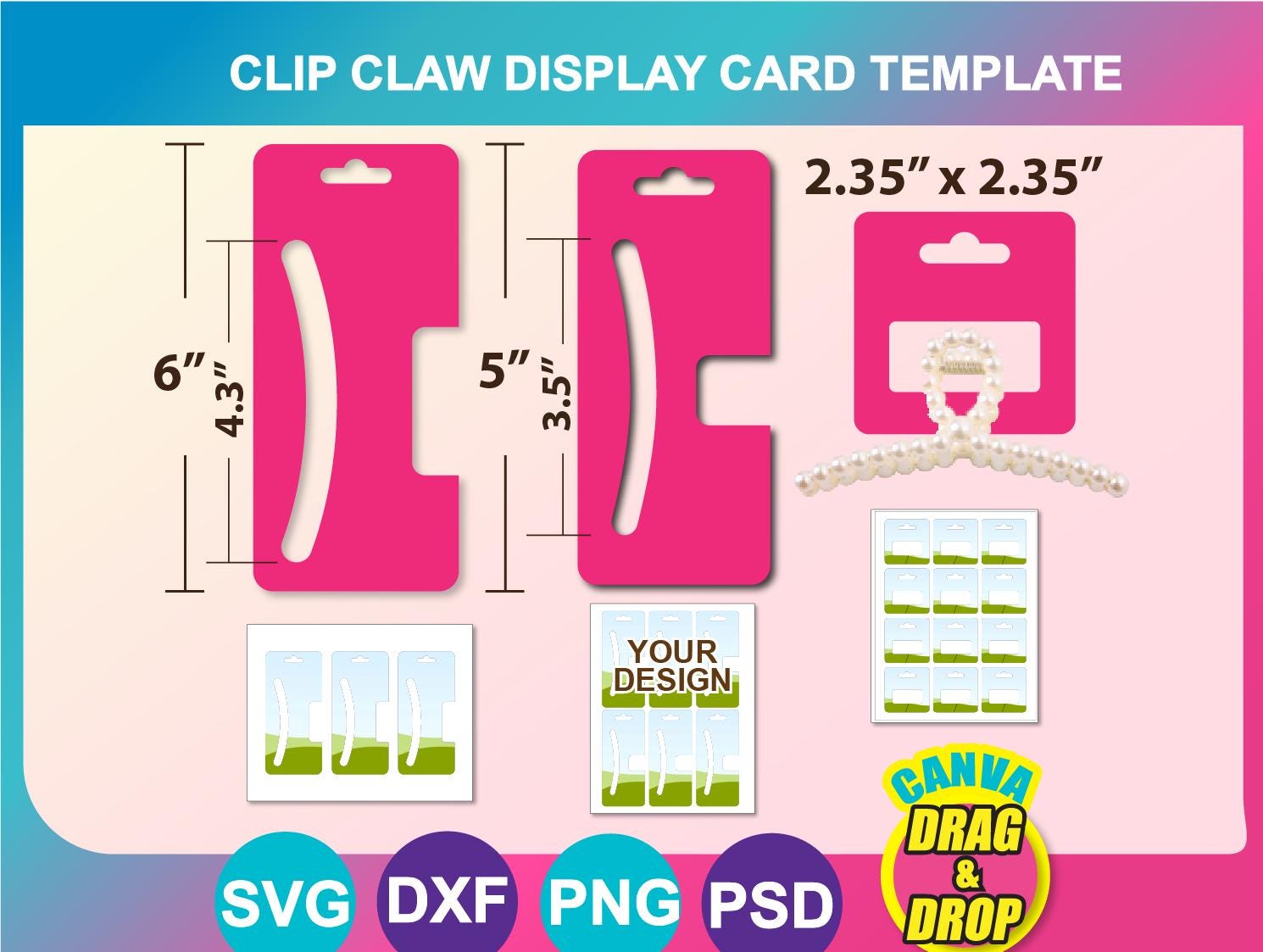 3sizes, Hair Claw Clip Display Card Template, Hair Claw Clip Holder ...