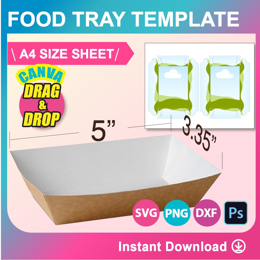 No Glue! Food Tray Template, Snack Box Template, Canva, SVG, DXF, Ms ...