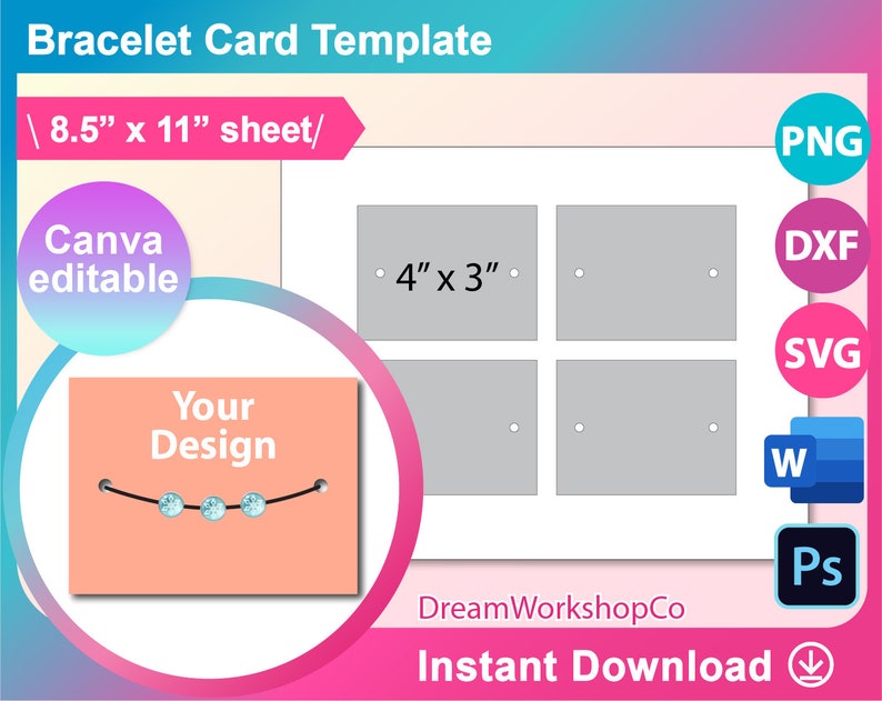 Bracelet Display Card Bracelet Card Template SVG DXF Ms - Etsy