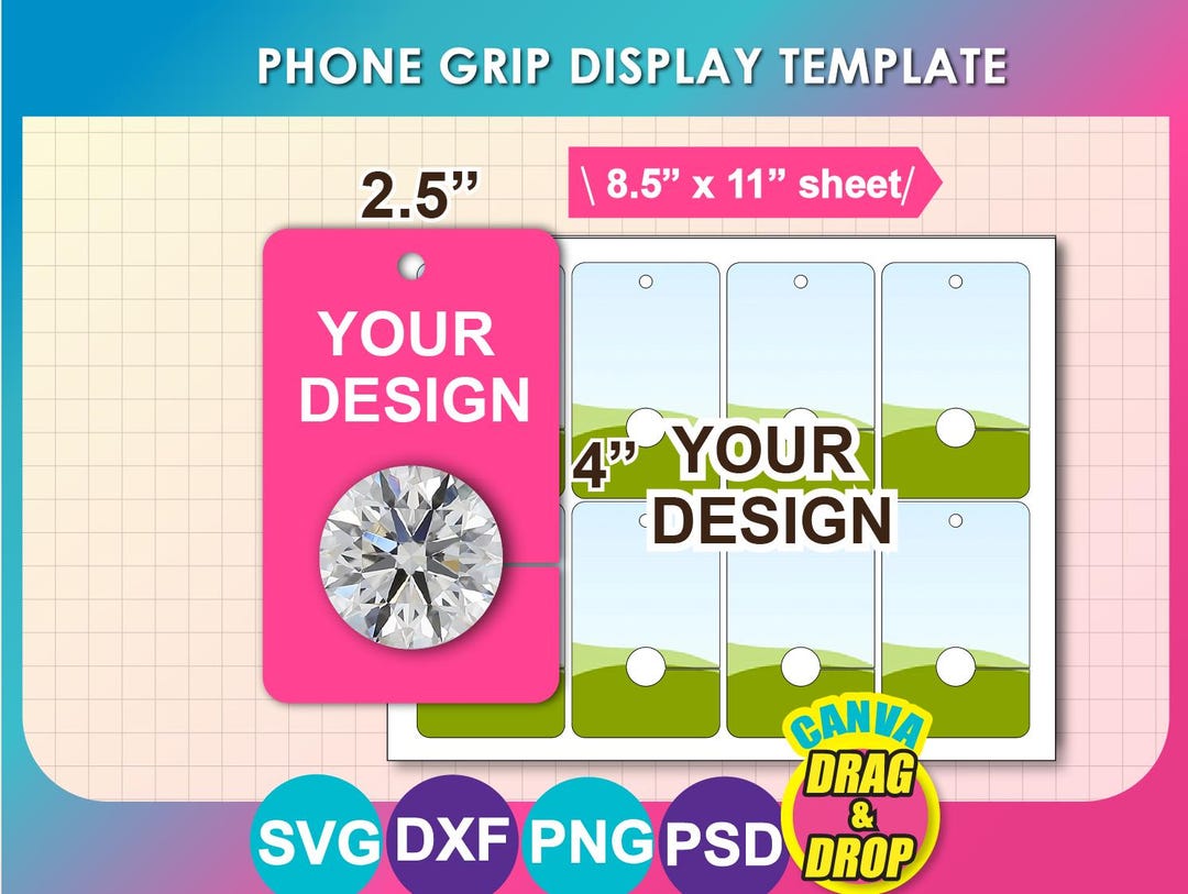Phone Grip Display Card Template: 8.5"x11" Sheet (digital Download) - Etsy