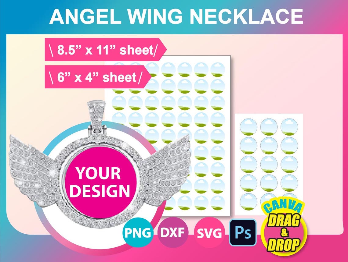 Angel Wing Necklace Sublimation Template, Angel Wing Photo Sublimation ...