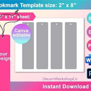 2x8 Bookmark Template: Canva, SVG, DXF, Png, Psd, 8.5"x11" Sheet - Etsy