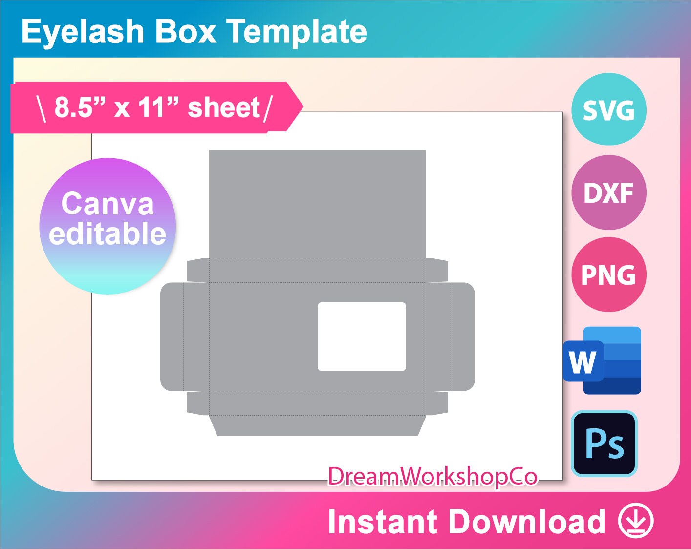Eyelash Box Template Gift Box Template SVG DXF Ms Word - Etsy