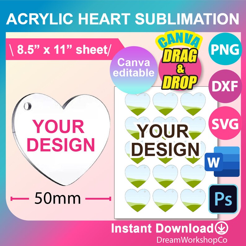 Acrylic Heart Keychain Sublimation Template, SVG, PNG, PSD (digital ...