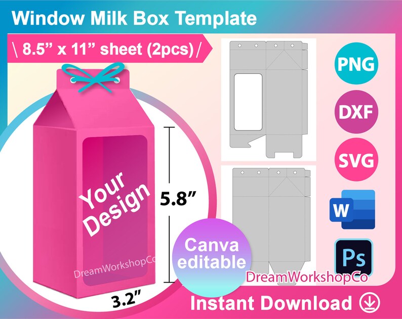 Window Milk Box Template, Milk Carton Template, Box Template, SVG, DXF ...