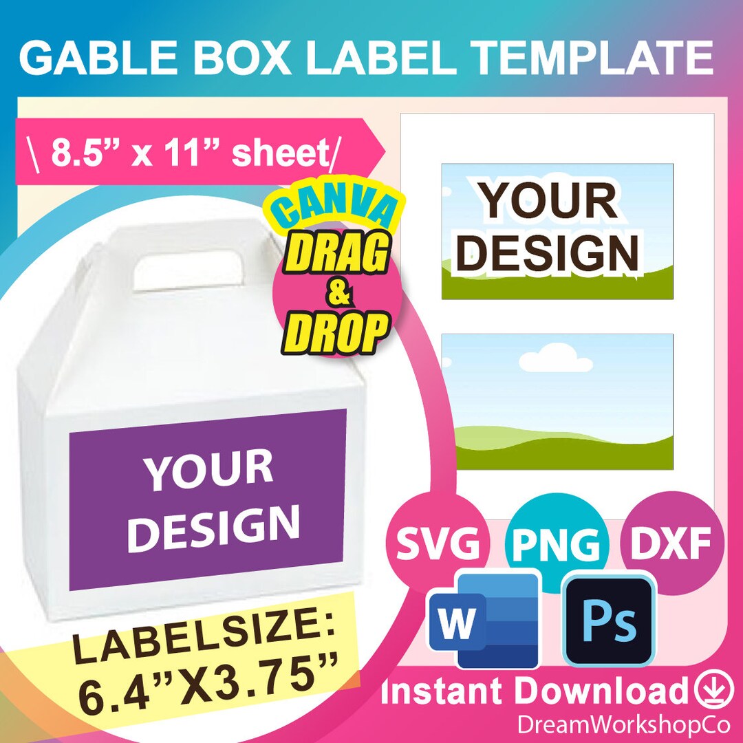 6.4 X 3.75 Gable Box Label Template, SVG, DXF, Canva, Ms Word Docx, Png ...