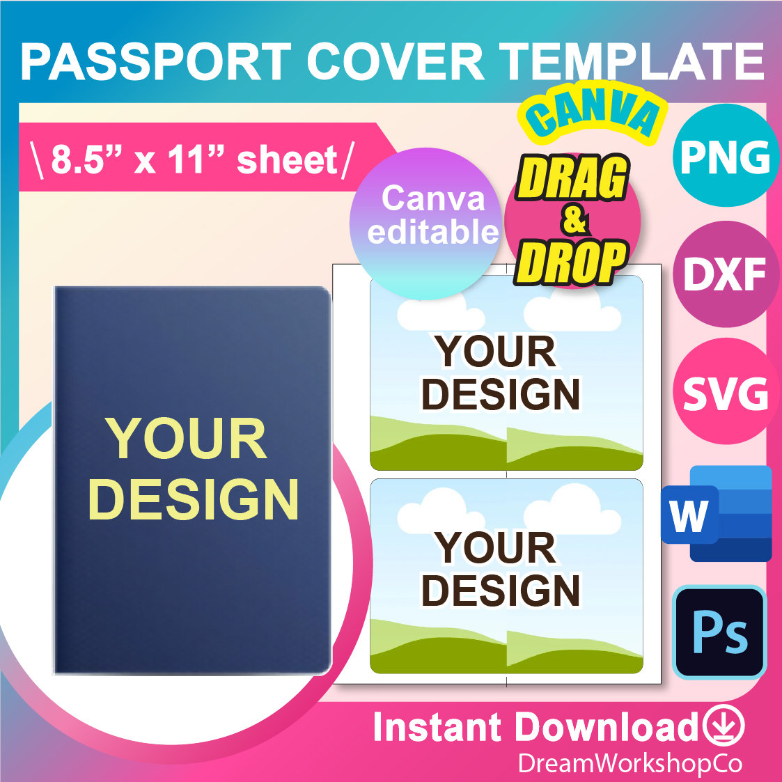 Plantilla para portada de pasaporte, SVG, Canva, DXF, Ms Word Docx, Png ...