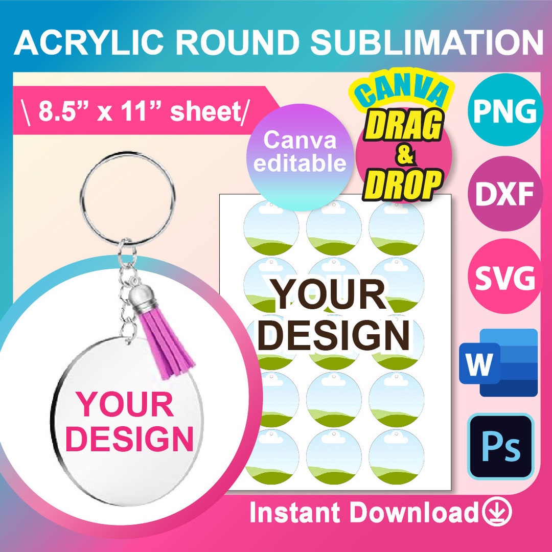 2" Round Keychain Sublimation Template, Acrylic Keychain, Sublimation ...