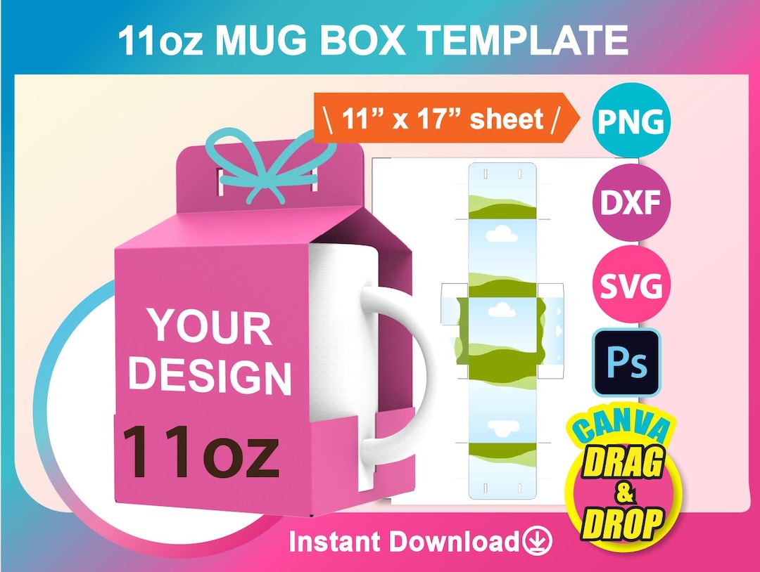 11oz Mug Holder Template, Mug Box Template, Mug Gift Box Template, SVG ...