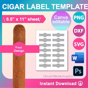 Cigar Wrapper Template Cigar Label Template SVG Canva DXF Ms Word Docx Png Psd 8.5x11 Sheet ...
