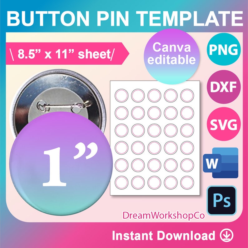 1 Inch Button Pin Template: Canva, SVG, PNG, PSD (digital Download) - Etsy