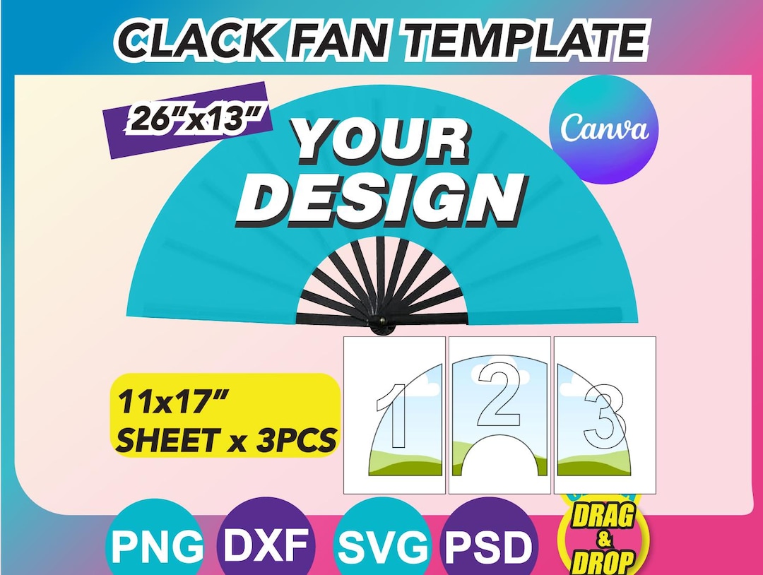 26x13 Clack Fan Sublimation Template: Canva, PSD, PNG, SVG (11x17 ...