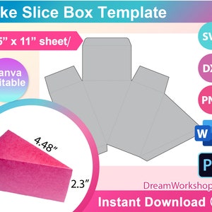 Cake Slice Box Template, Cake Slice Box SVG, Cake Box Svg, Canva, PSD ...