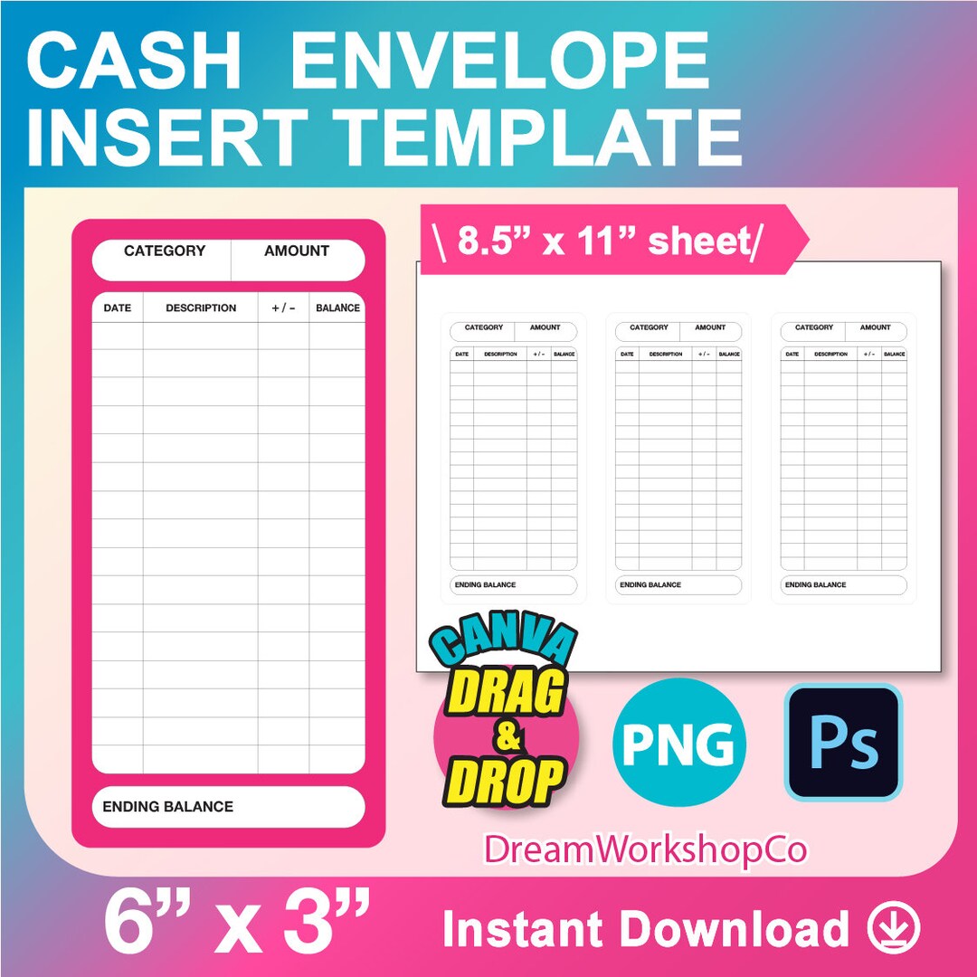 Cash Envelope Insert Template, Case Envelope Cut File, SVG, Canva, Ms Word, PNG, SVG, Dxf, 8 ...