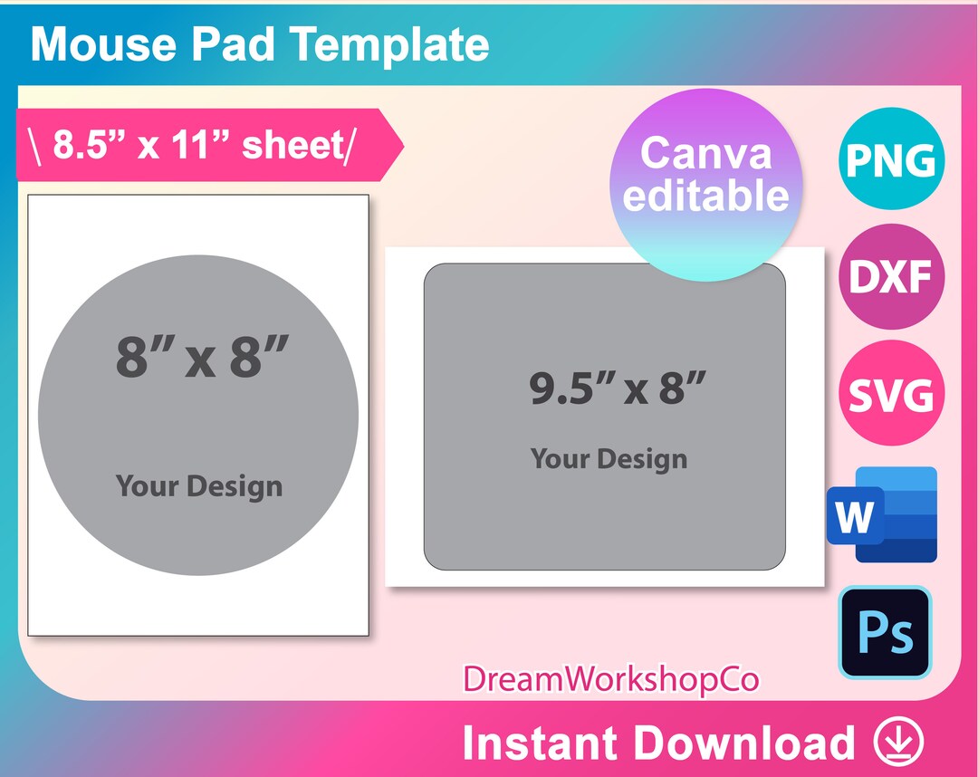 Bundle Mouse Pad Template Rectangle Mouse Pad Template Round - Etsy