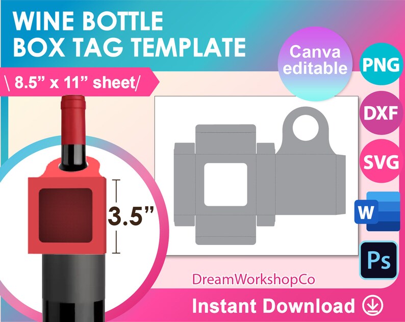 Wine Bottle Box Tag Template: SVG, Canva, PSD, PNG, Docx (digital ...