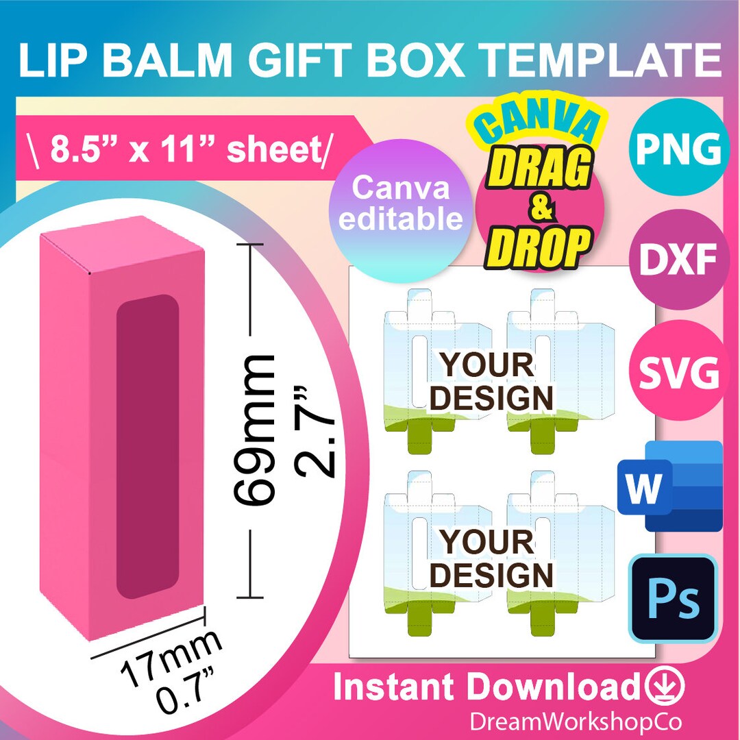 Lip Balm Giftbox With Window Template, Lip Balm Box Template, SVG ...