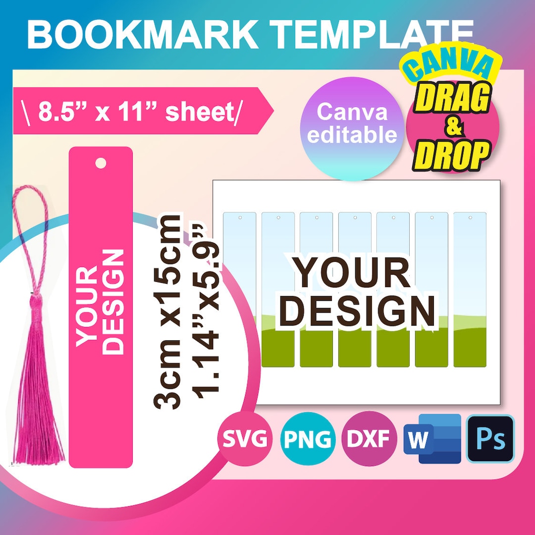 Modèle de marque-page, modèle de marque-page SVG, DXF, Canva, Ms Word ...