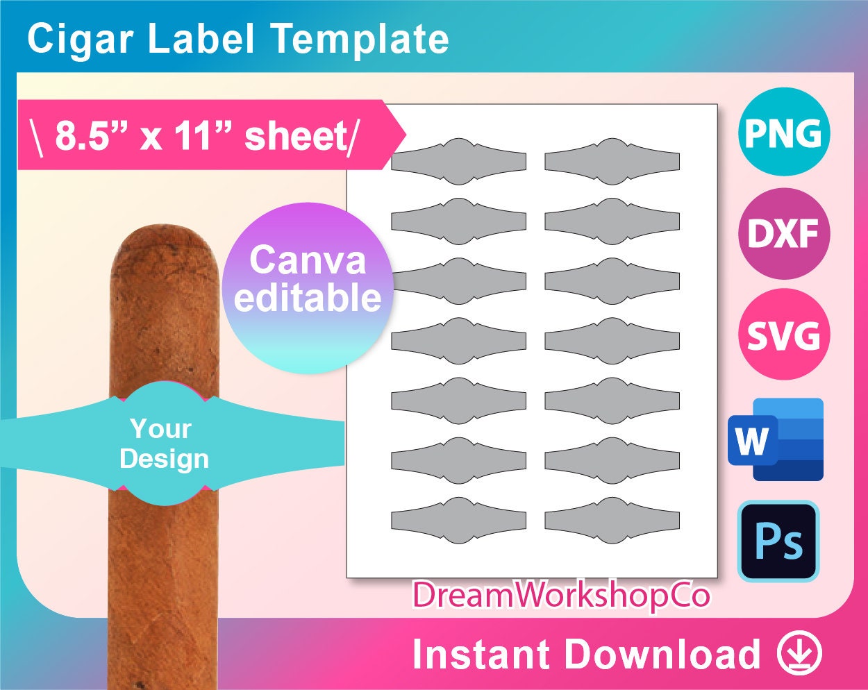 Cigar Wrapper Template SVG DXF Canva Ms Word Docx Png - Etsy UK