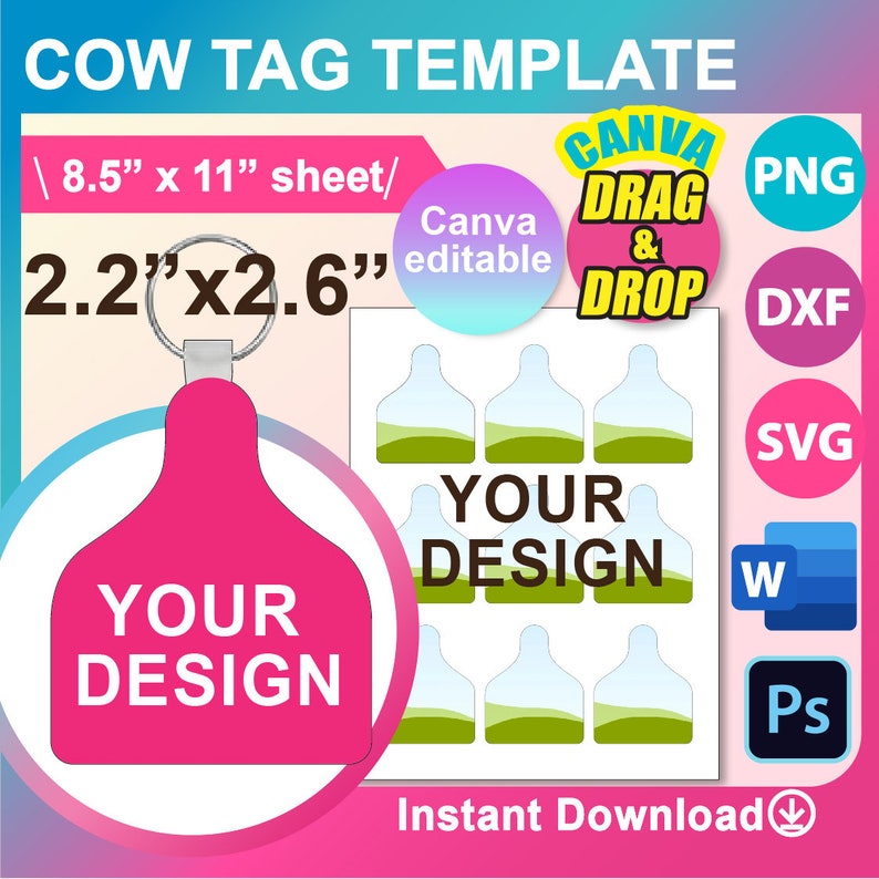Cattle Tag Template, Cattle Tag Svg Cow Tag Keychain Sublimation, Canva ...