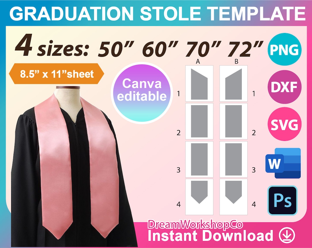 4 SIZES Stole Template, Graduation Stole Template, Stole Template SVG ...