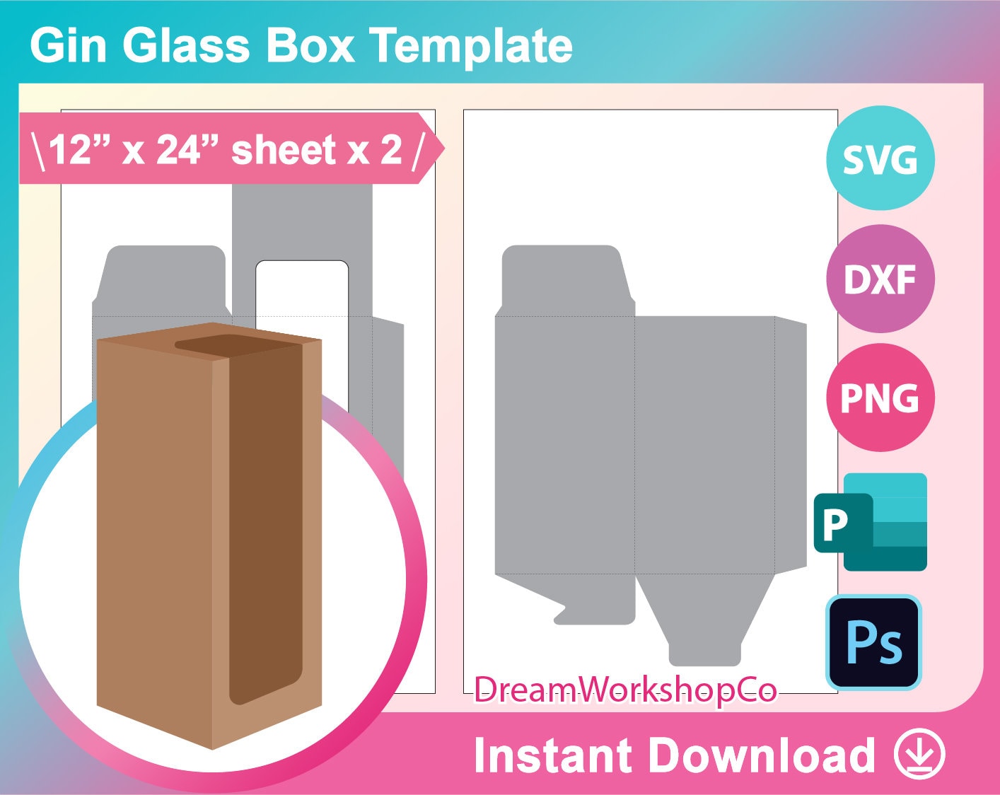 Paper svg eps dxf pdf Gin box template square box template silhouette ...