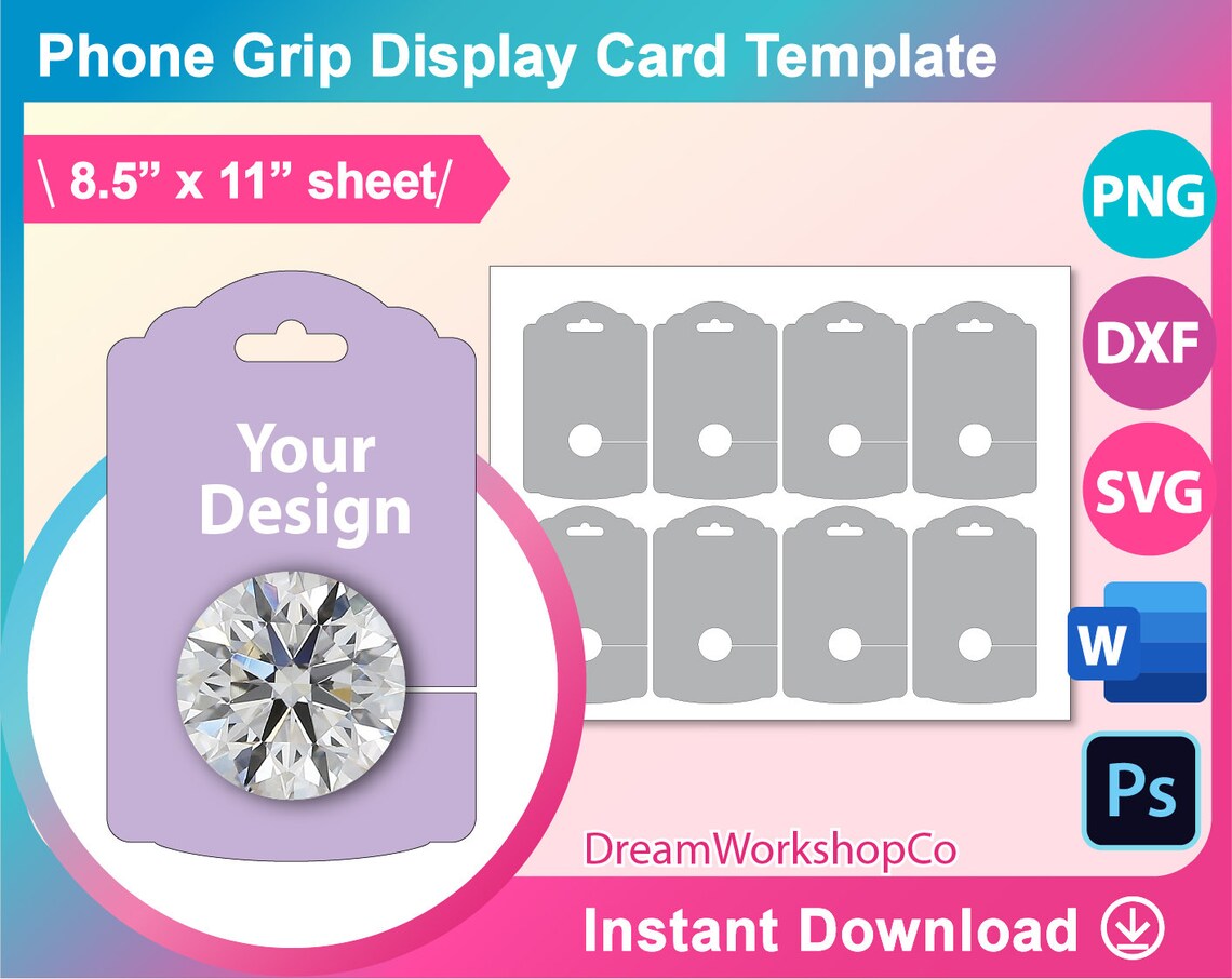 Phone Grip Display Card Template, Canva, SVG, PNG, PSD Printable 8.5 ...