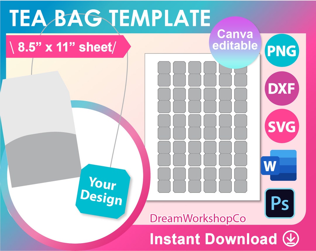 Tea Bag Tag Template, Ms Word, PSD, PNG, Canva, SVG, Dxf, 8.5x11 Sheet ...