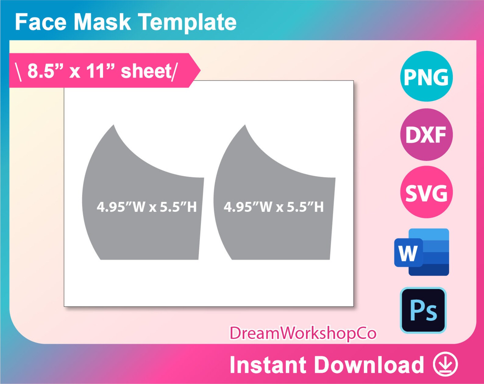 Face Mask Template , Face Mask Template for Sublimation, Ms Word, PSD ...