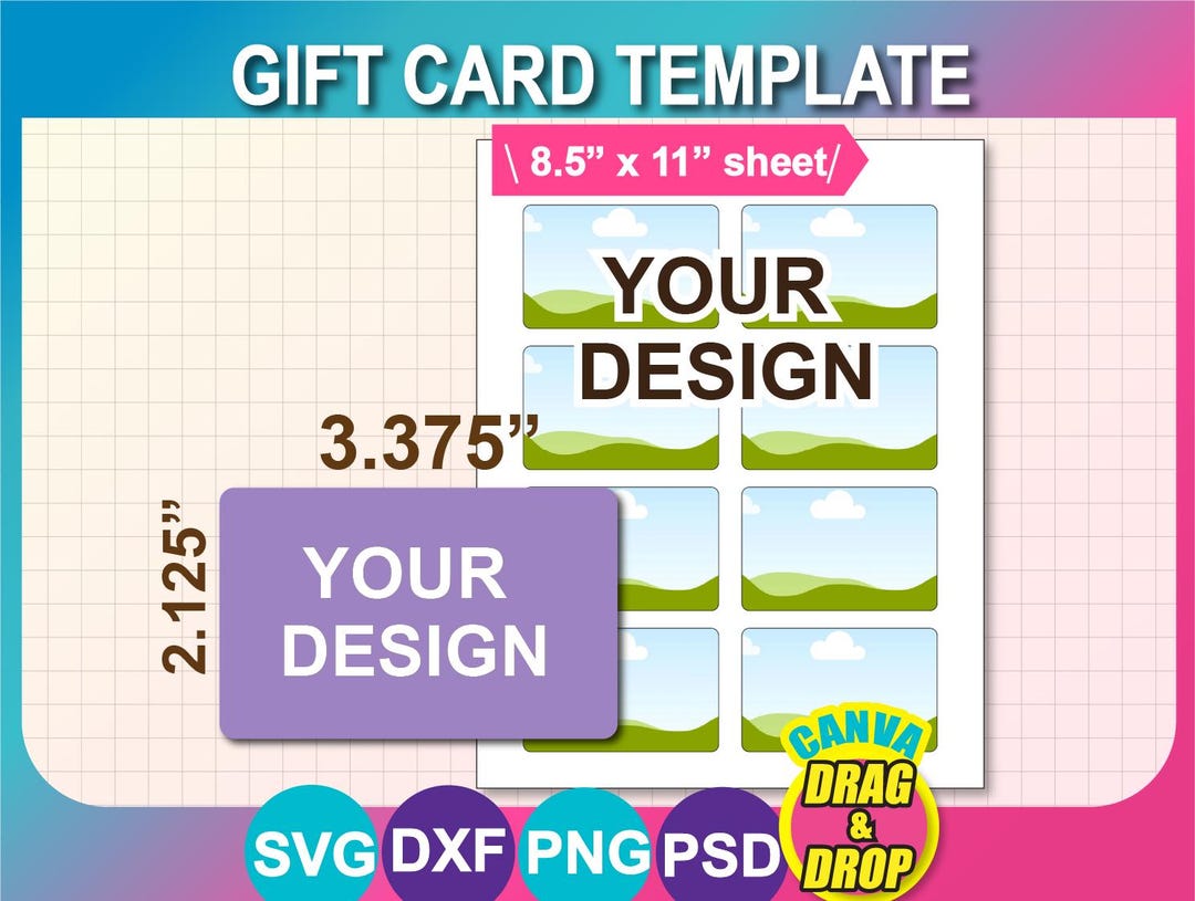 Gift Card Template, SVG, Canva, DXF, Png, Psd, 8.5"x11" Sheet ...