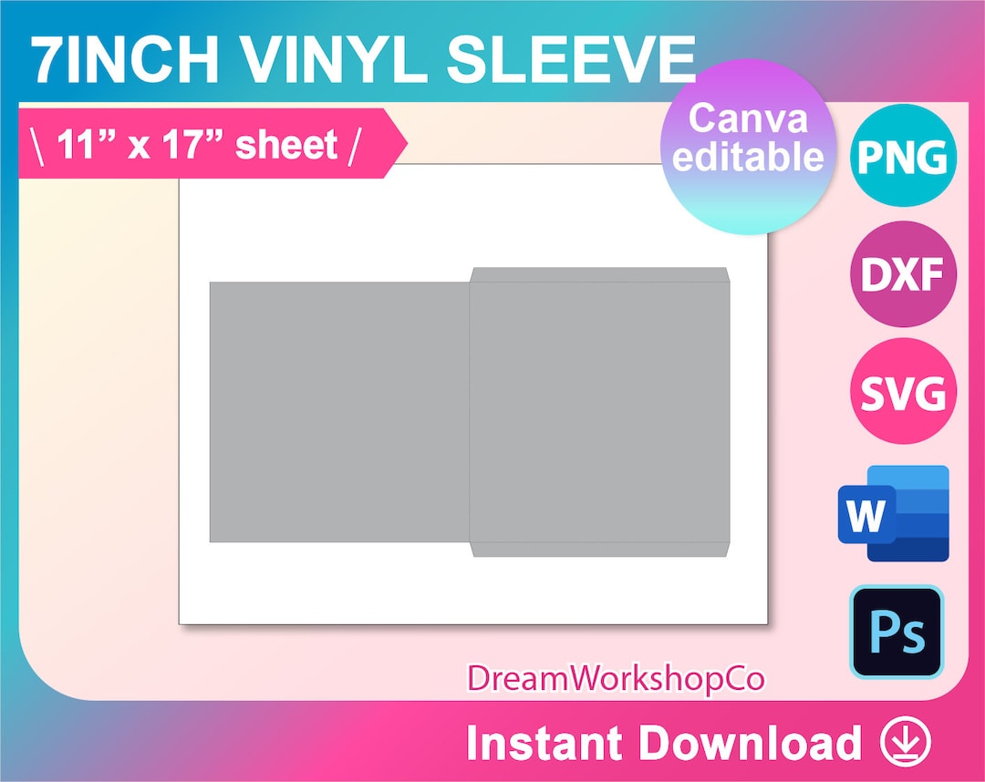 7inch Vinyl Sleeve Template, Ms Word, PSD, Png, SVG, Canva, Dxf, 8.5x11 ...