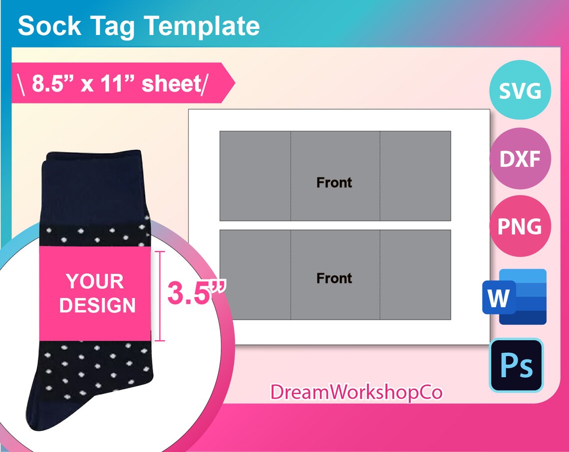Sock Tag Sock Wrapper Template SVG Sock Gift Tag Template - Etsy