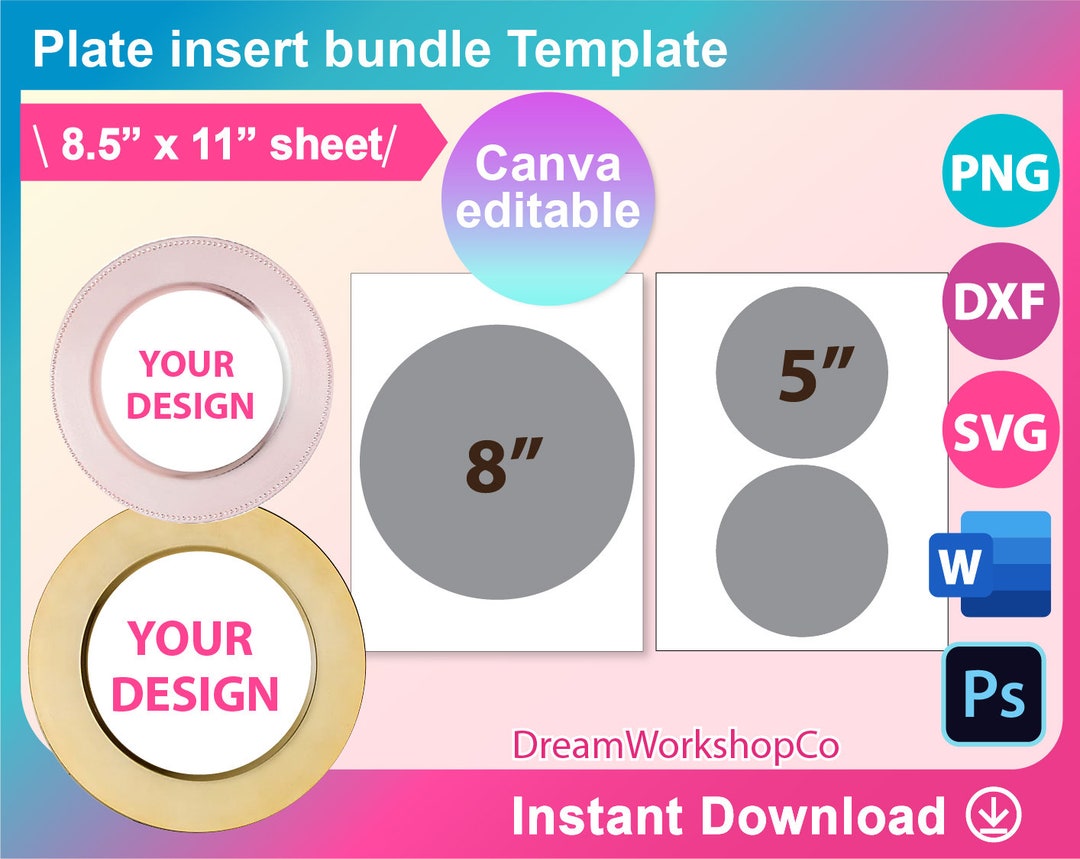 5inch and 8inch Plate Charger Template 2 Sizes SVG DXF - Etsy